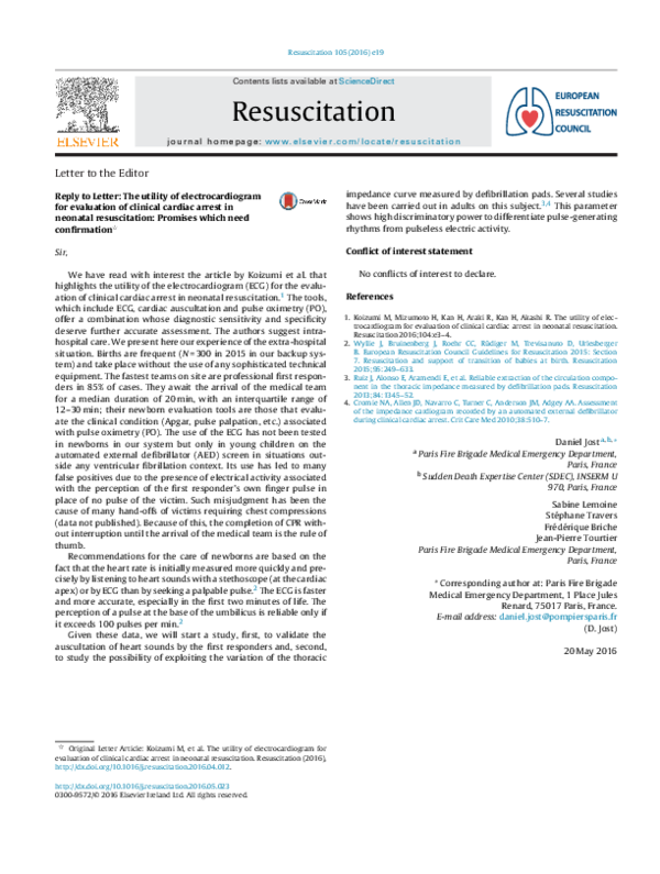 (PDF) Reply to Letter: The utility of electrocardiogram for evaluation ...