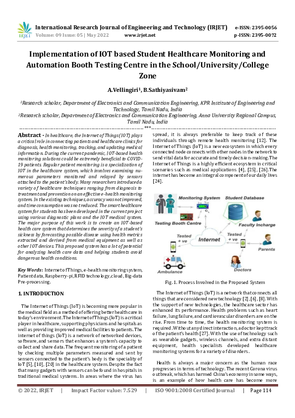 (PDF) Implementation of IOT based Student Healthcare Monitoring and ...