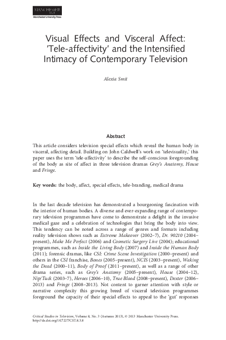 (PDF) Visual Effects and Visceral Affect: ‘Tele-affectivity’ and the ...