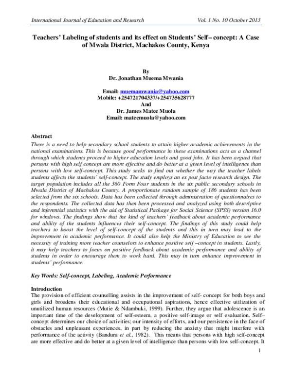 (PDF) Teachers ’ Labeling of students and its effect on Students ’ Self ...