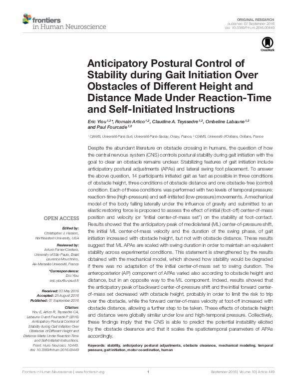 (PDF) Anticipatory Postural Control of Stability during Gait Initiation ...