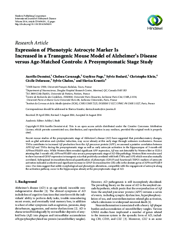 (PDF) Expression of Phenotypic Astrocyte Marker Is Increased in a ...