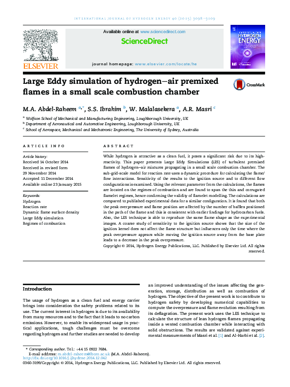 (PDF) Large eddy simulation of hydrogen–air premixed flames in a small scale combustion chamber