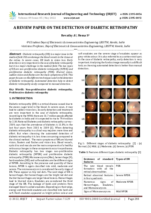 (PDF) A REVIEW PAPER ON THE DETECTION OF DIABETIC RETINOPATHY