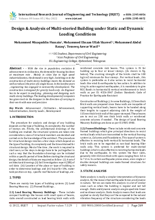 (PDF) Design & Analysis of Multi-storied Building under Static and ...
