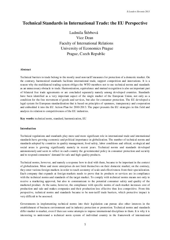 (PDF) Technical Standards in International Trade: the EU Perspective