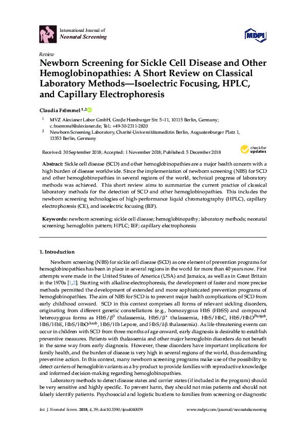(PDF) Newborn Screening for Sickle Cell Disease and Other Hemoglobinopathies