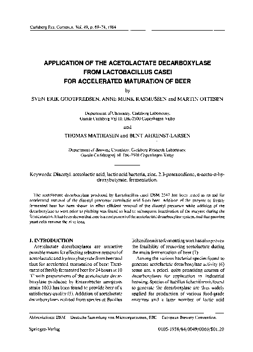 (PDF) Application of the acetolactate decarboxylase from Lactobacillus ...