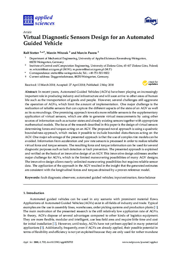 (PDF) Virtual Diagnostic Sensors Design for an Automated Guided Vehicle