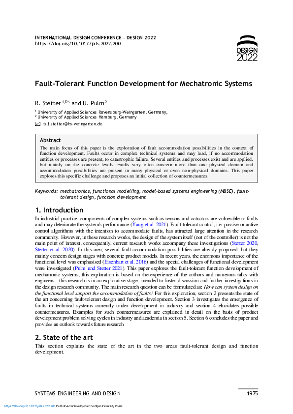 (PDF) Fault-Tolerant Function Development for Mechatronic Systems