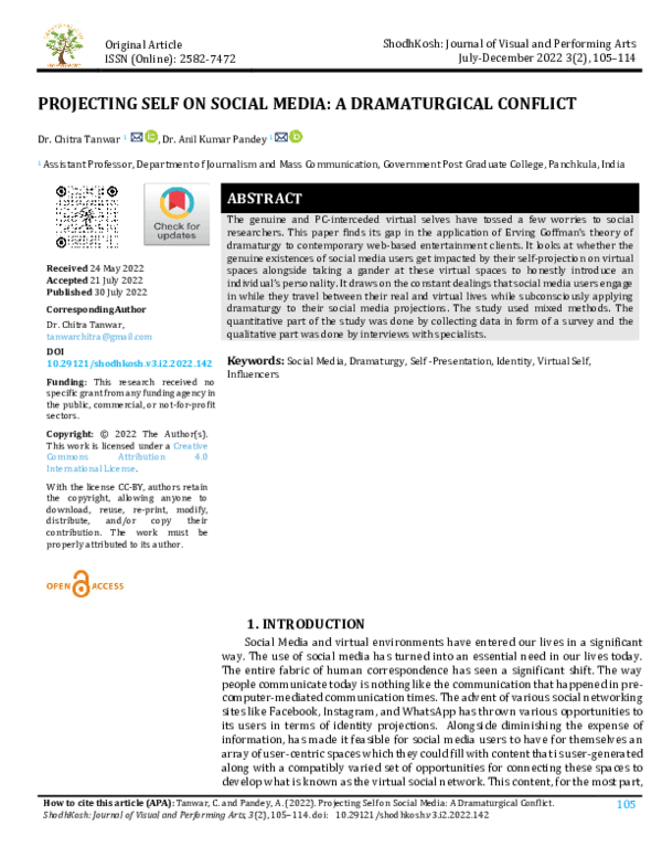 (PDF) PROJECTING SELF ON SOCIAL MEDIA: A DRAMATURGICAL CONFLICT
