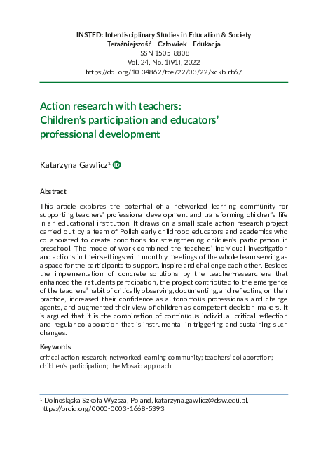 (PDF) Action research with teachers: Children's participation and ...