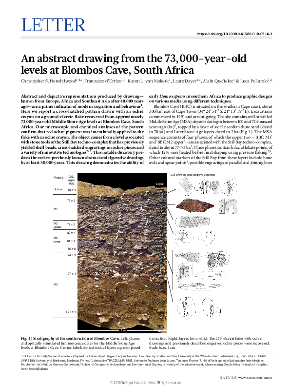 (PDF) An abstract drawing from the 73,000-year-old levels at Blombos ...