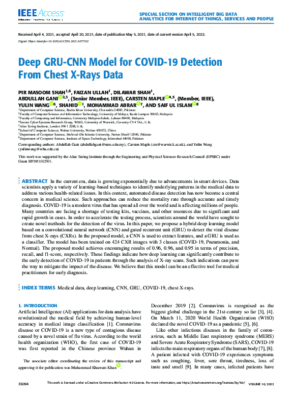 (PDF) Deep GRU-CNN Model for COVID-19 Detection From Chest X-Rays Data