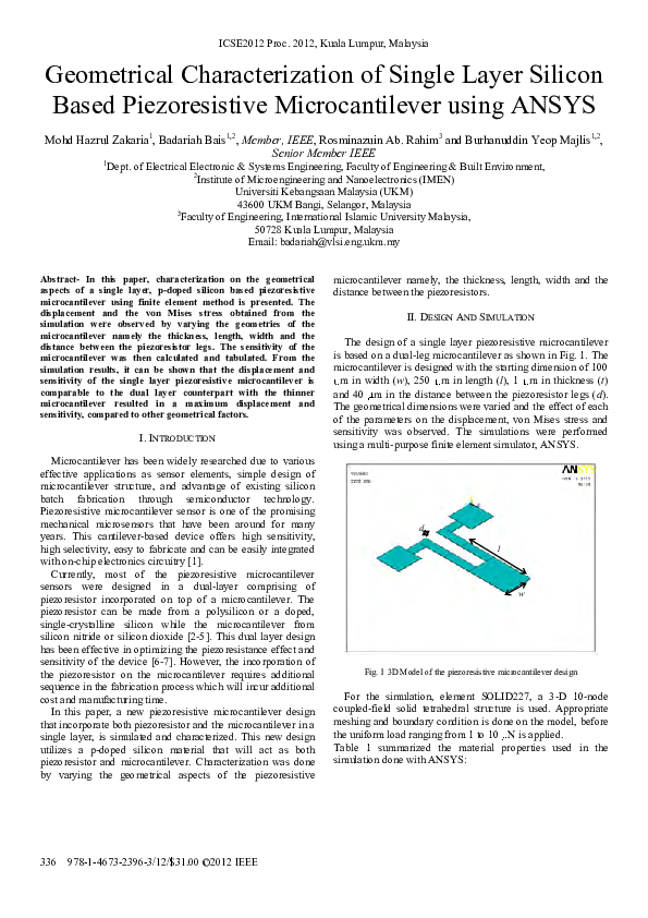 (PDF) Geometrical characterization of single layer silicon based piezoresistive microcantilever ...