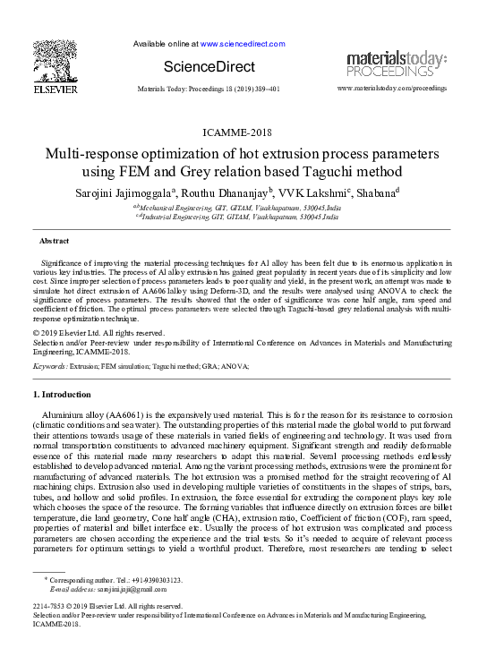 (PDF) Multi-response optimization of hot extrusion process parameters using FEM and Grey ...