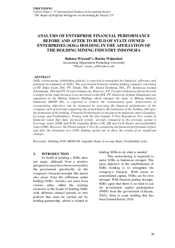 (PDF) ANALYSIS OF ENTERPRISE FINANCIAL PERFORMANCE BEFORE AND AFTER TO BUILD OF STATE OWNED ...