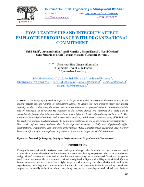 (PDF) How Leadership and Integrity Affect Employee Performance with Organizational Commitment