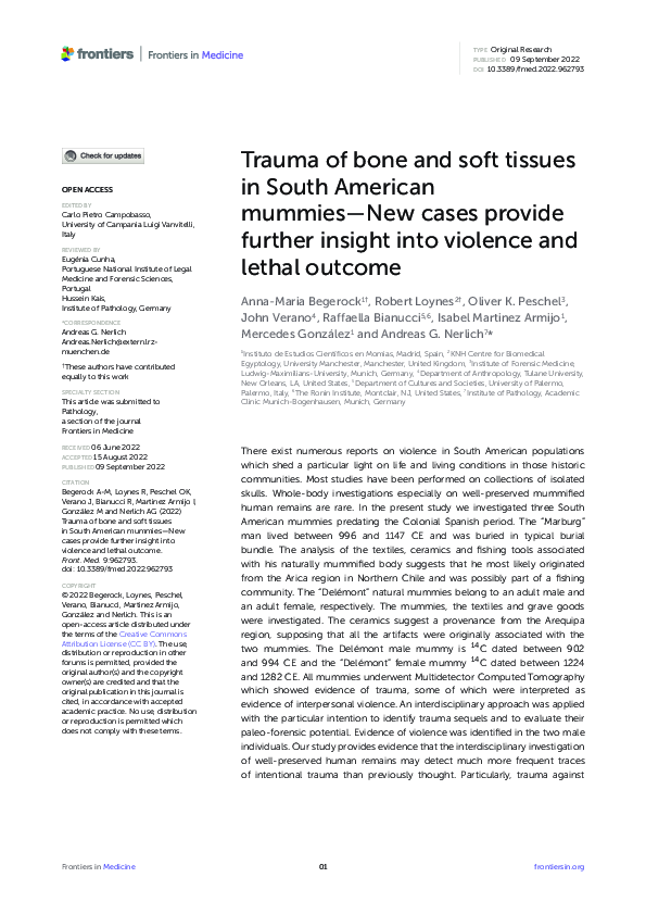 (PDF) Trauma of bone and soft tissues in South American mummies- New ...