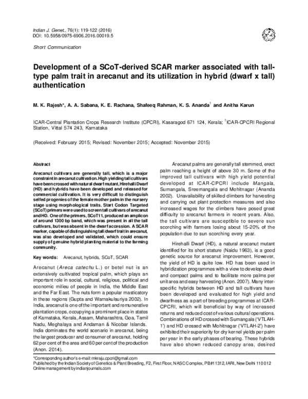 (PDF) Development of a SCoT-derived SCAR marker associated with tall ...