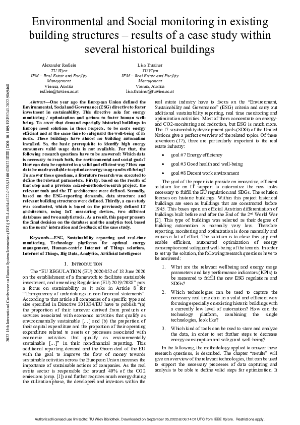 (PDF) Environmental and Social monitoring in existing building ...