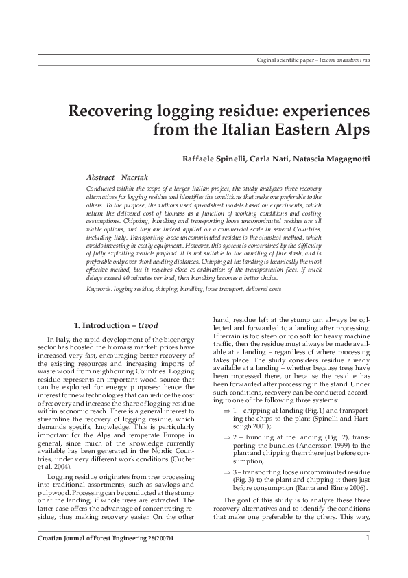 (PDF) Recovering logging residue: experiences from the Italian Eastern Alps
