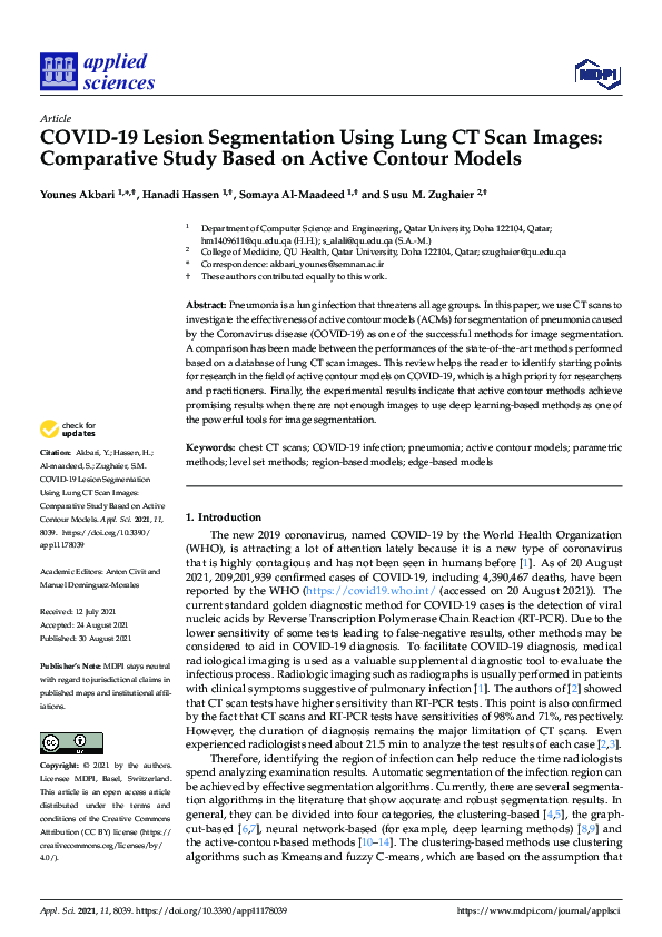 (PDF) COVID-19 Lesion Segmentation Using Lung CT Scan Images: Comparative Study Based on Active ...