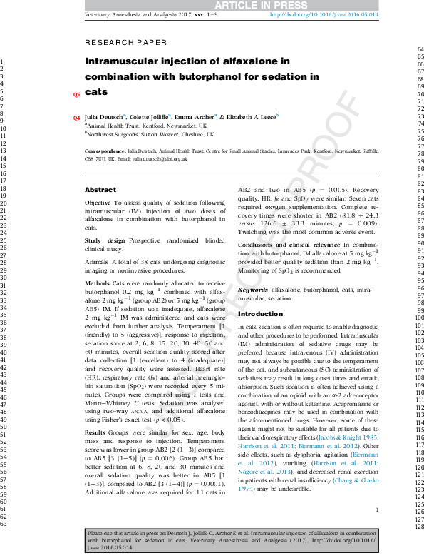 (PDF) Intramuscular injection of alfaxalone in combination with ...