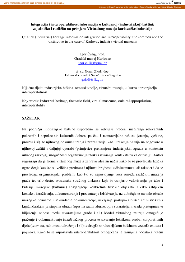 (PDF) Cultural (industrial) heritage information integration and interoperability: the common ...