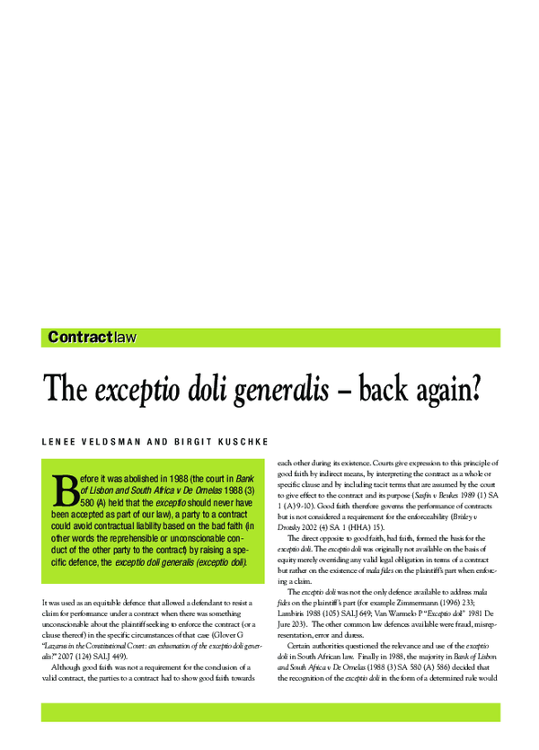 (PDF) The exceptio doli generalis – back again?