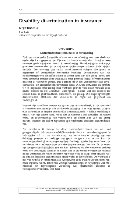 (PDF) Disability discrimination in insurance