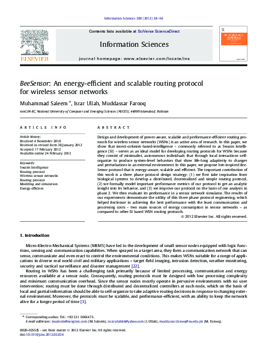 (PDF) BeeSensor: An energy-efficient and scalable routing protocol for wireless sensor networks