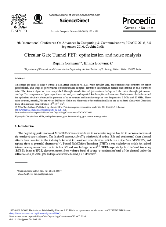 (PDF) Circular Gate Tunnel FET: Optimization and Noise Analysis | Dr. BRINDA BHOWMICK - Academia.edu