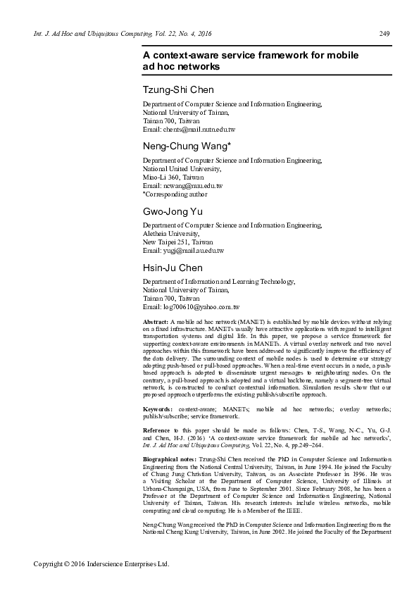 (PDF) A context-aware service framework for mobile ad hoc networks