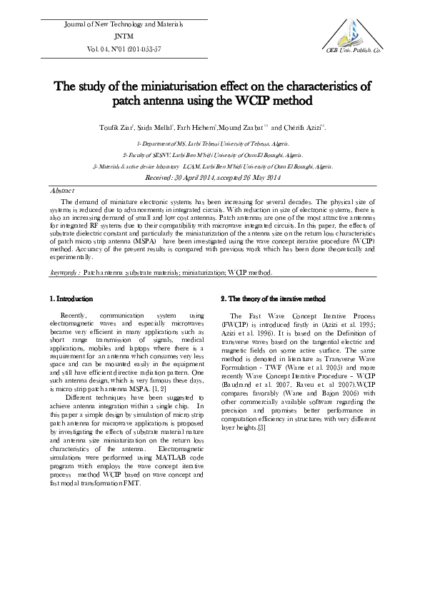 (PDF) The Study of the Miniaturisation Effect on the Characteristics of ...