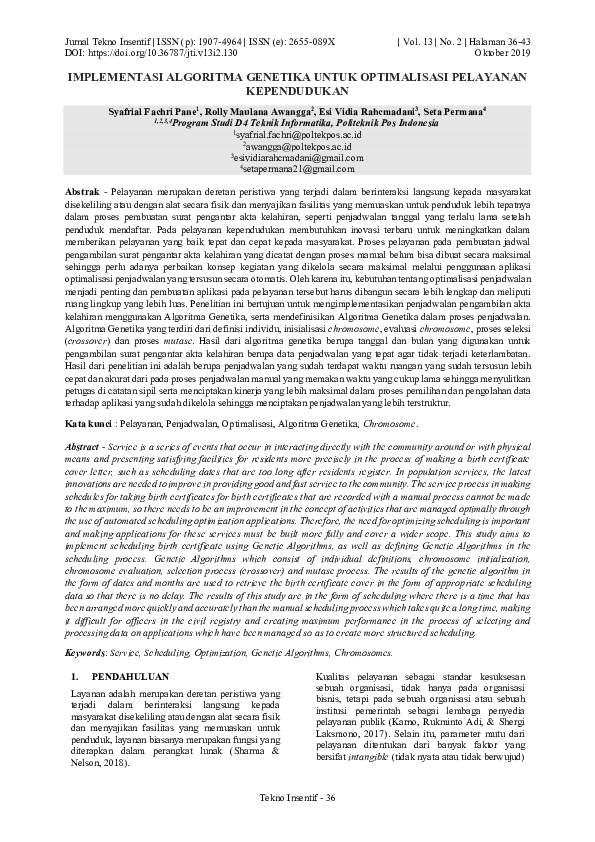 (PDF) IMPLEMENTASI ALGORITMA GENETIKA UNTUK OPTIMALISASI PELAYANAN KEPENDUDUKAN