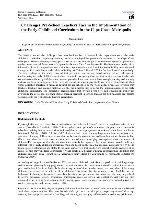 (PDF) Challenges Pre-School Teachers Face in the Implementation of the ...