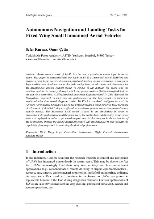 Pdf Autonomous Navigation And Landing Tasks For Fixed Wing Small Unmanned Aerial Vehicles