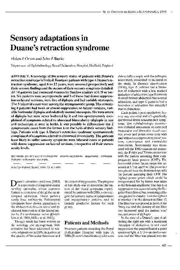 (PDF) Sensory adaptations in Duane's retraction syndrome