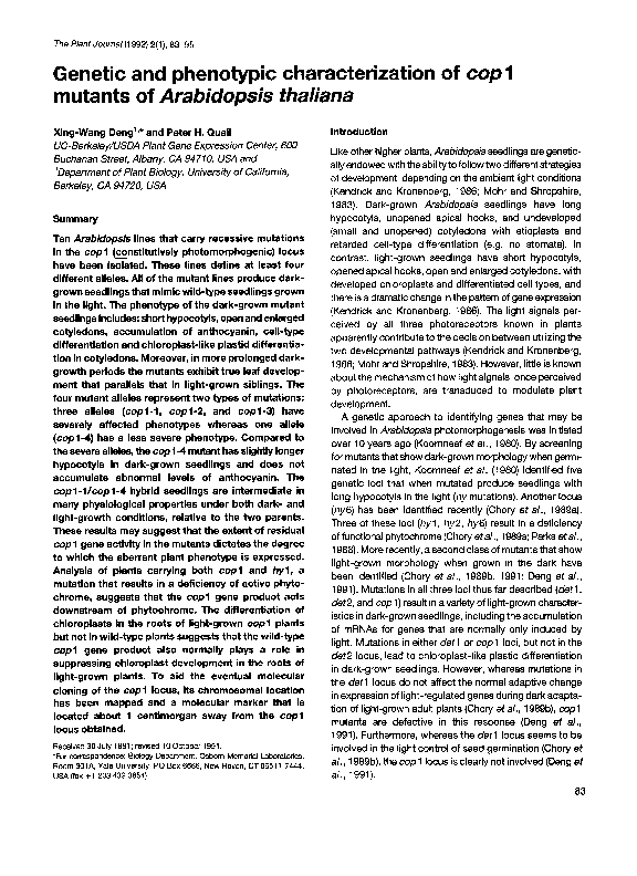 (PDF) Genetic and phenotypic characterization of cop1 mutants of ...