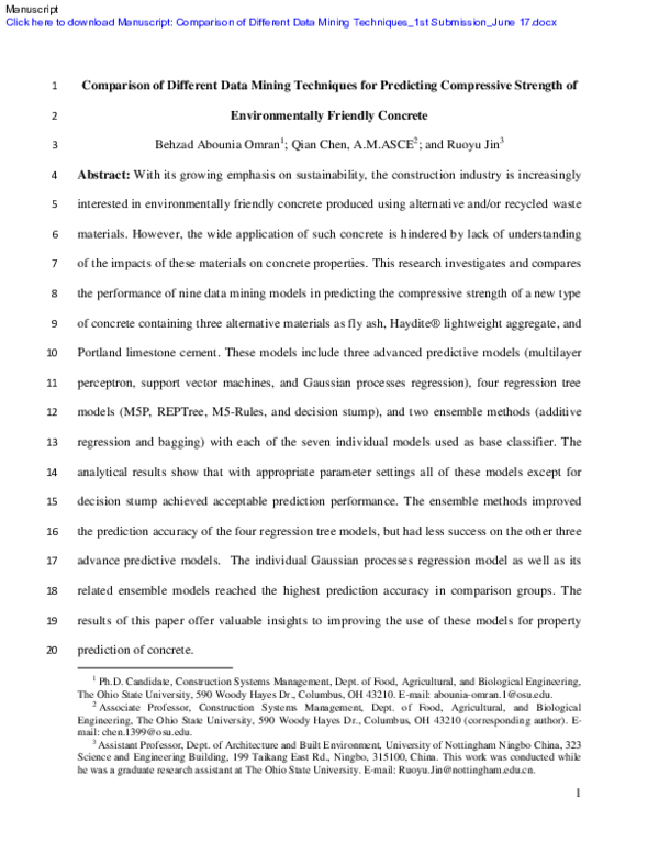 (PDF) Comparison of Data Mining Techniques for Predicting Compressive ...