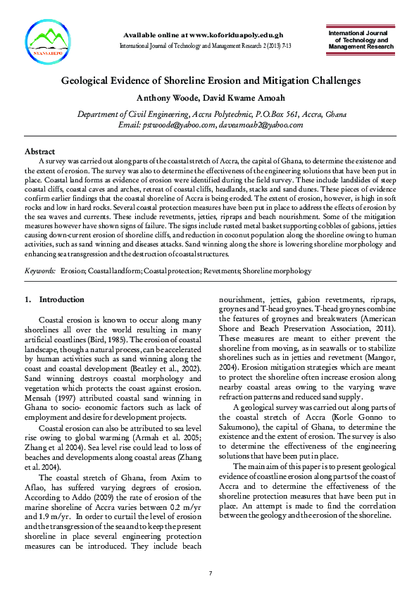 (PDF) Geological Evidence of Shoreline Erosion and Mitigation Challenges