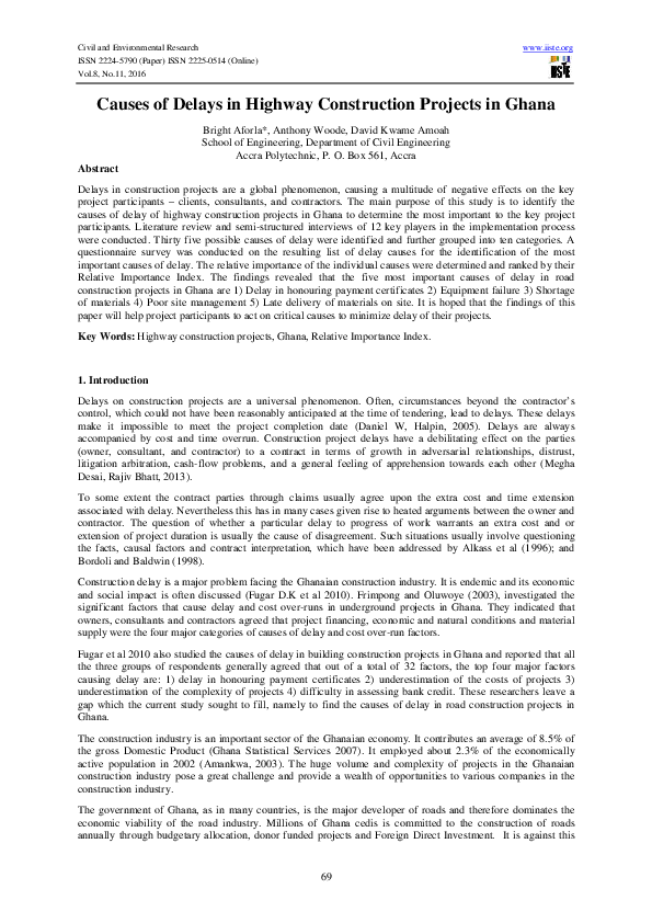 (PDF) Causes of Delays in Highway Construction Projects in Ghana