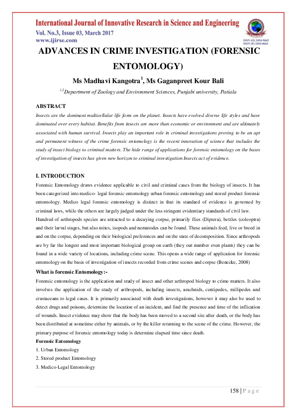 (PDF) Forensic Entomology in Crime Investigations