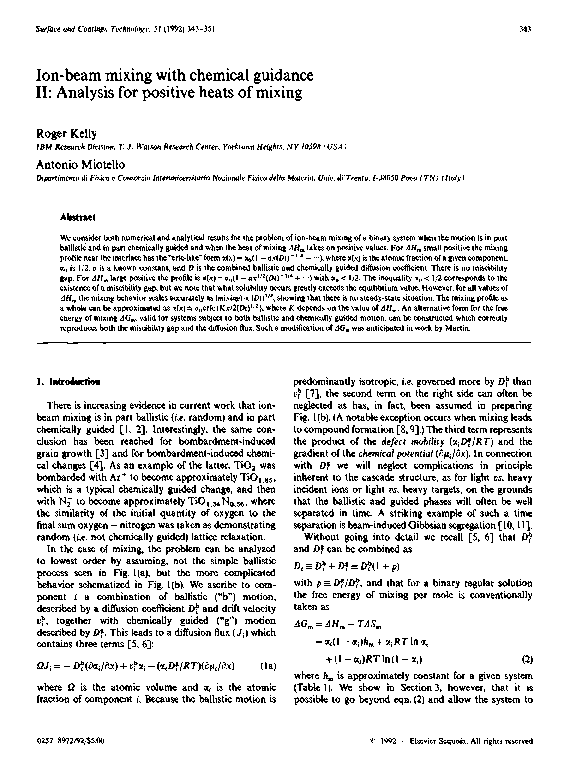 (PDF) Ion-beam mixing with chemical guidance II: Analysis for positive ...