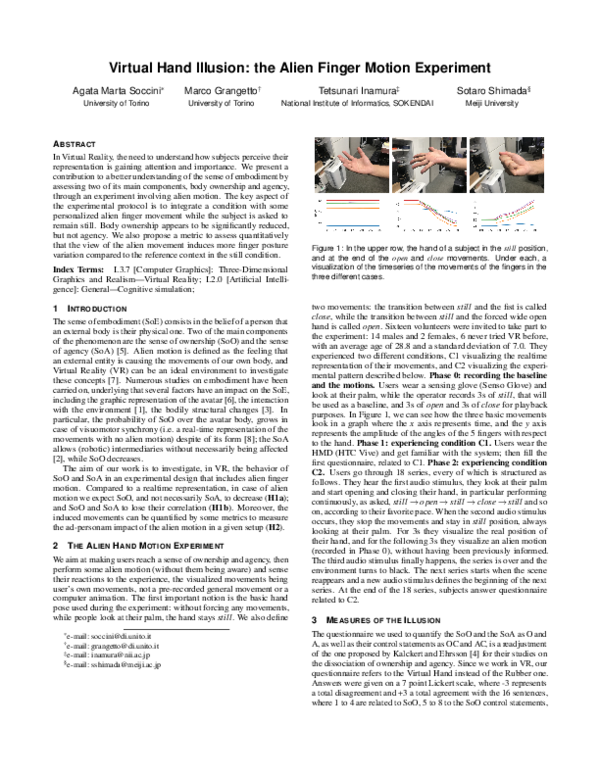 (PDF) Virtual Hand Illusion: The Alien Finger Motion Experiment