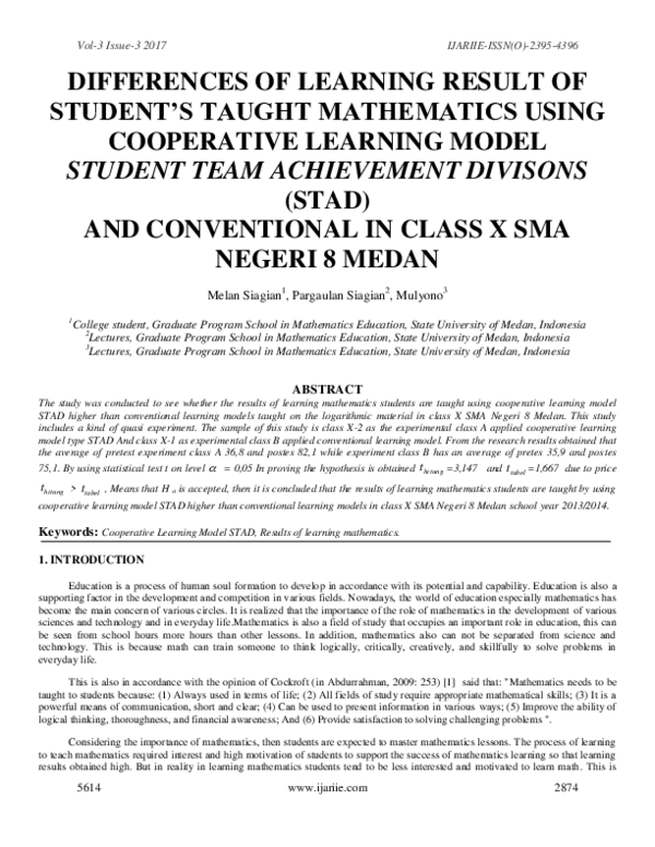 (PDF) Differences of Learning Result of Student’s Taught Mathematics Using Cooperative Learning ...