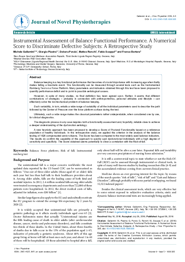Pdf Instrumental Assessment Of Balance Functional Performance A Numerical Score To