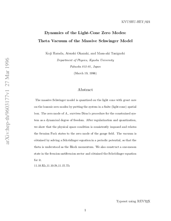 (PDF) Dynamics of the light-cone zero modes: θ vacuum of the massive ...