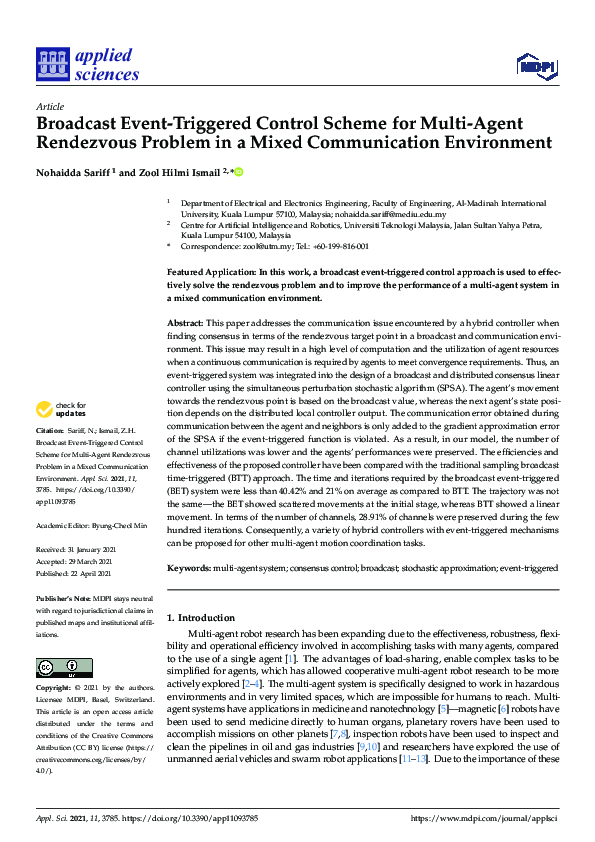 Pdf Broadcast Event Triggered Control Scheme For Multi Agent